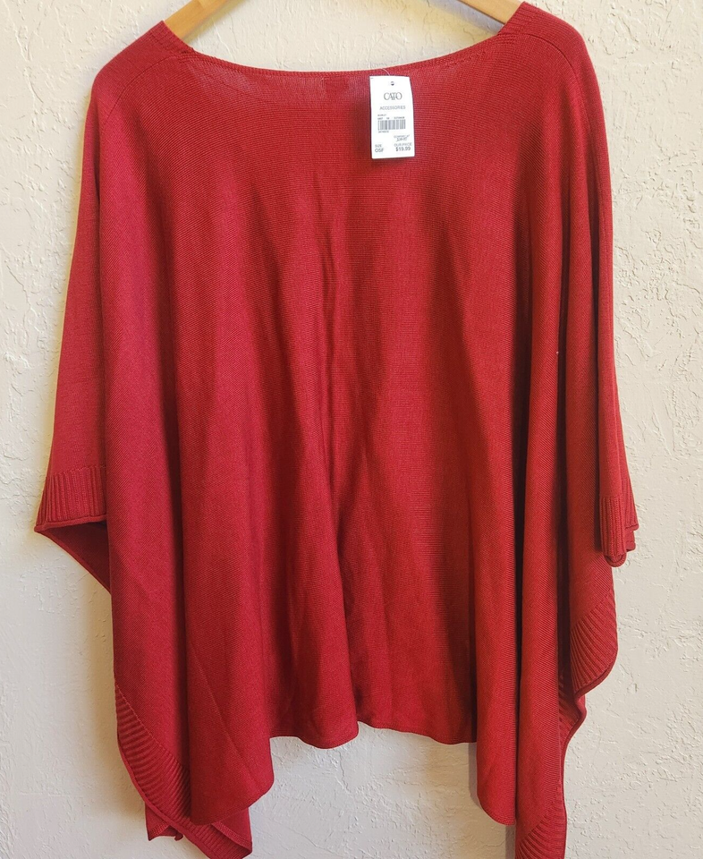 Cato Square Poncho Sweater One Size Ruby Red V Neck Knit Pullover ...