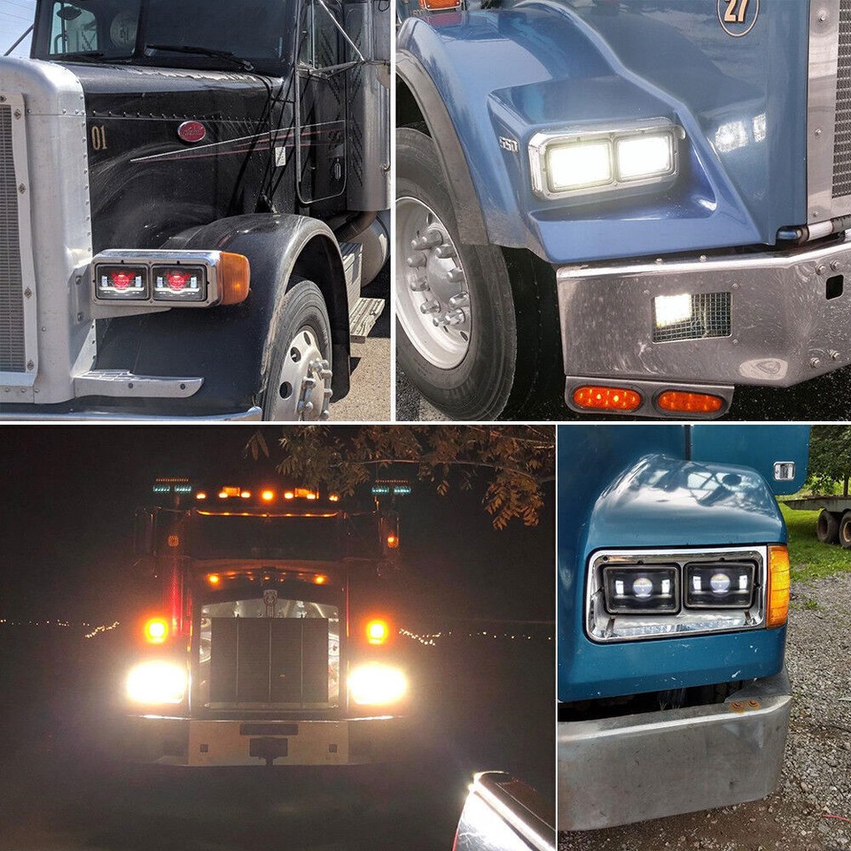 4pcs 4x6'' Led Headlights fit Peterbilt Kenworth T800 W900 Chevy Camaro ...