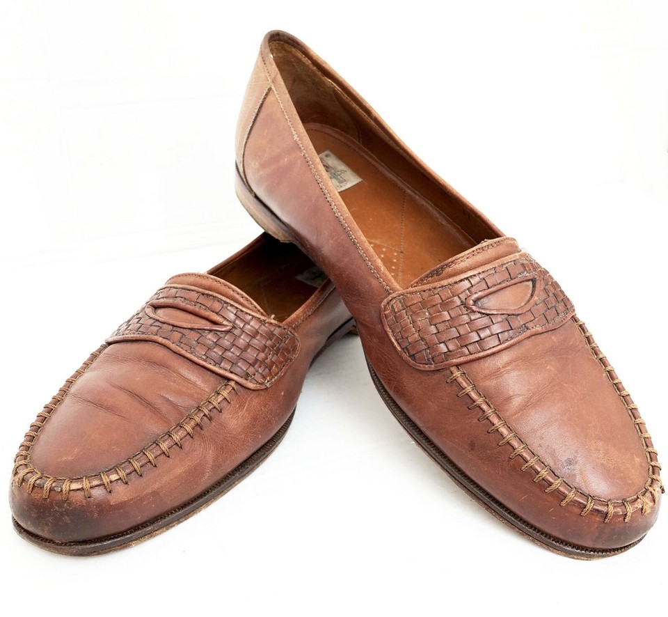 CABLE & CO. Mens Brown Leather Penny Loafers Slip-On Shoes Made in ...