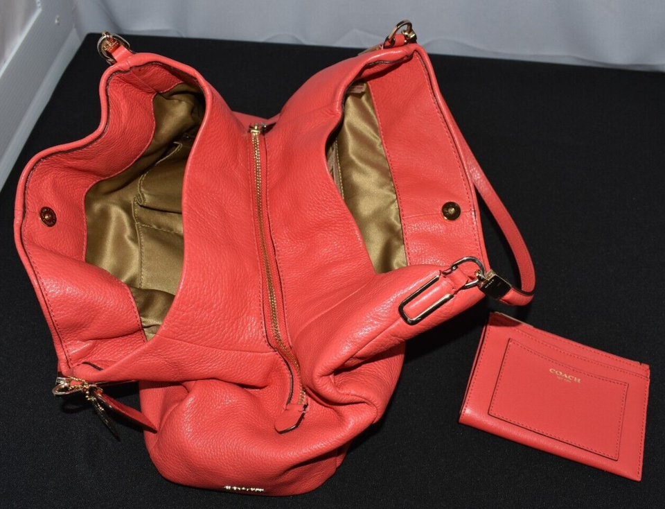 Coach Madison Pebble Leather Salmon Pink Hobo Shoulder bad with Wallet ...
