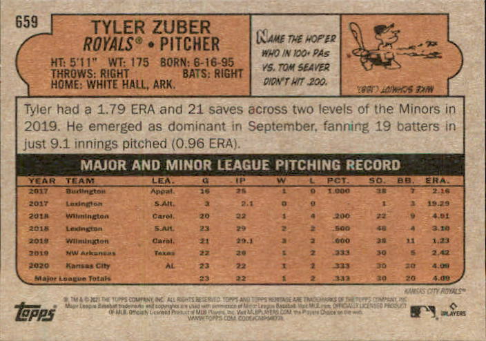 Tyler Zuber 2021 Topps Heritage High Rookie Card #659 | eBay