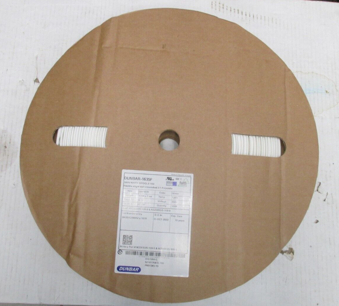 NEW DUNBAR WHITE SPOOLS 2:1 POLYOLEFIN 3/4" 100FT, CAT# DUNBAR-1635F ...