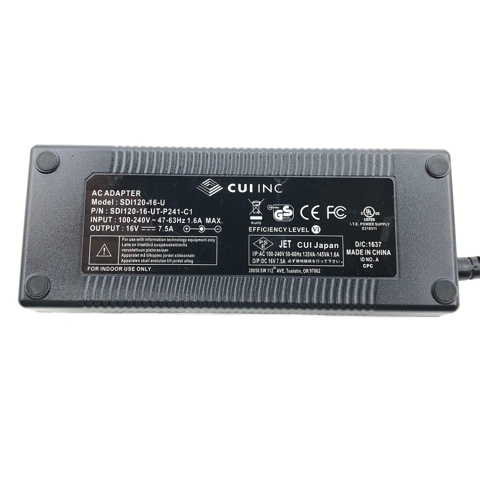 Genuine CUI INC SDI120-16-U 120W AC Power Supply Adapter 16V 7.5A OEM ...