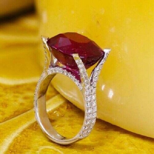 3Ct Lab-Created Red Ruby Diamond Solitaire Engagement Ring 14K White ...