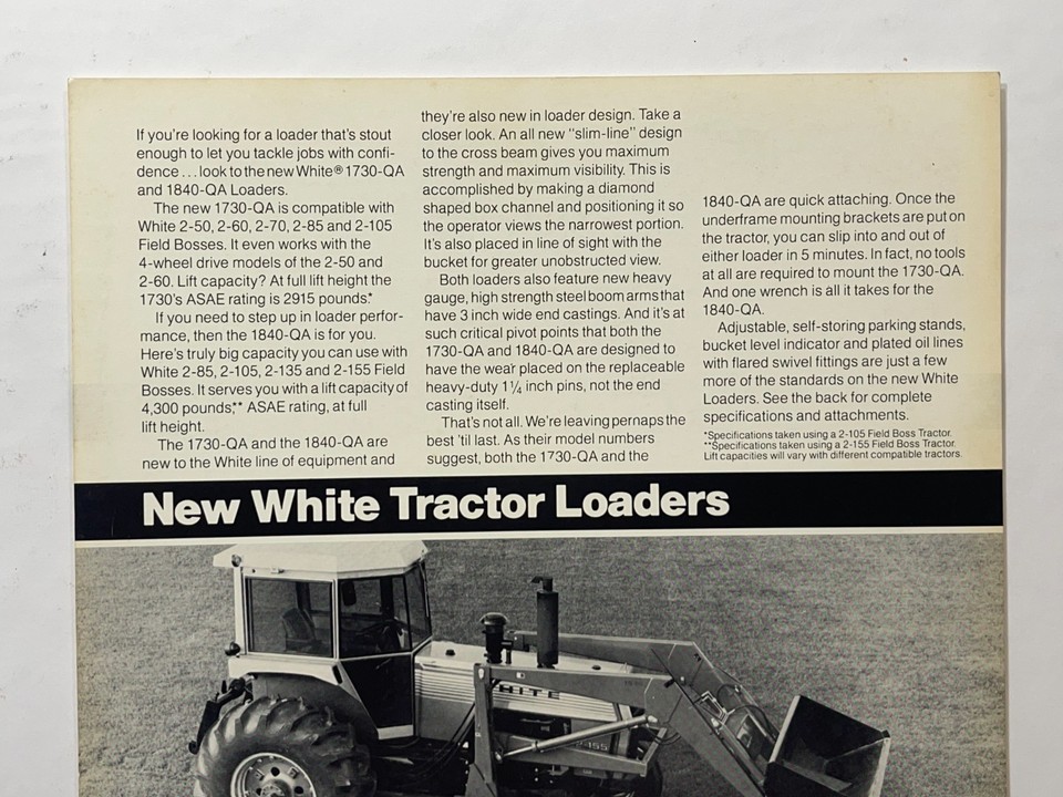 Vintage 1978 - White Tractor Loaders Sales Brochure *Showroom Sales ...