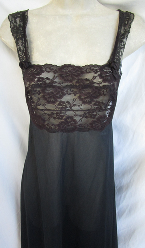 Vtg Glydons of Hollywood Black Nylon Lace Straps Sheer Top Flared ...