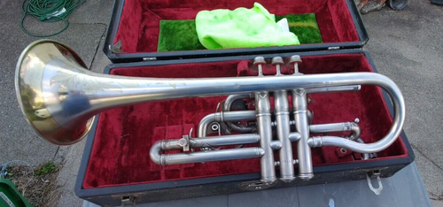 J.W. York & Sons Cornet Perfec-Tone 1918 Sterling Silver & Gold inlay ...