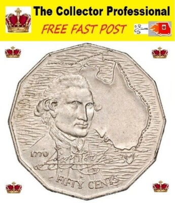👑💥👑 1970 AUSTRALIAN 50 CENT COIN - 50C - CAPTAIN COOK BICENTENARY ...
