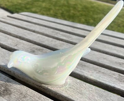 Vintage FENTON Iridescent Milk Glass Long Tail Bird, Mid-Century Modern ...