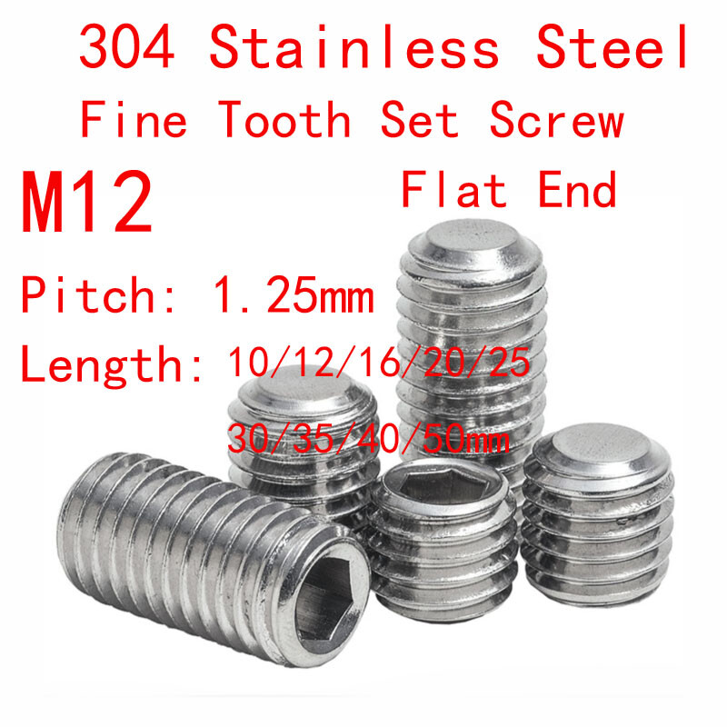 M12 1.25mm Set Screws Fine Tooth SUS304 Steel Hex Socket Flat End ...