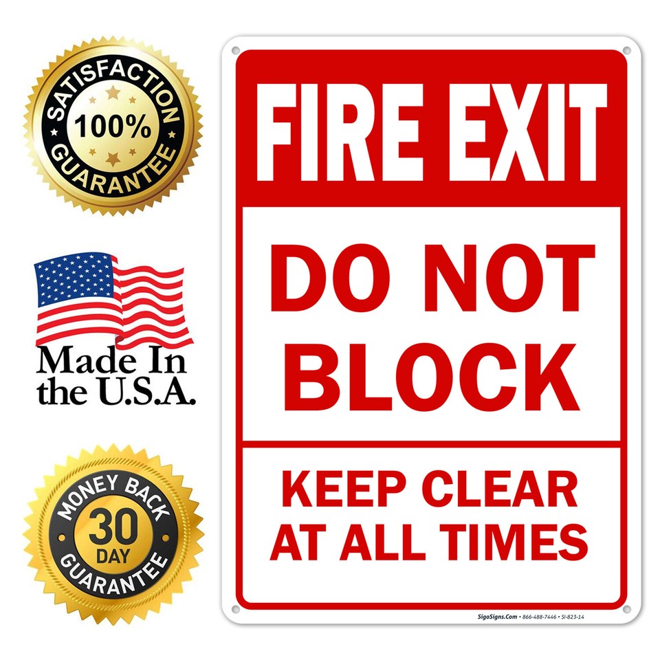 Fire Exit Sign, Do Not Block Keep Clear at All Times Safety Sign, | eBay