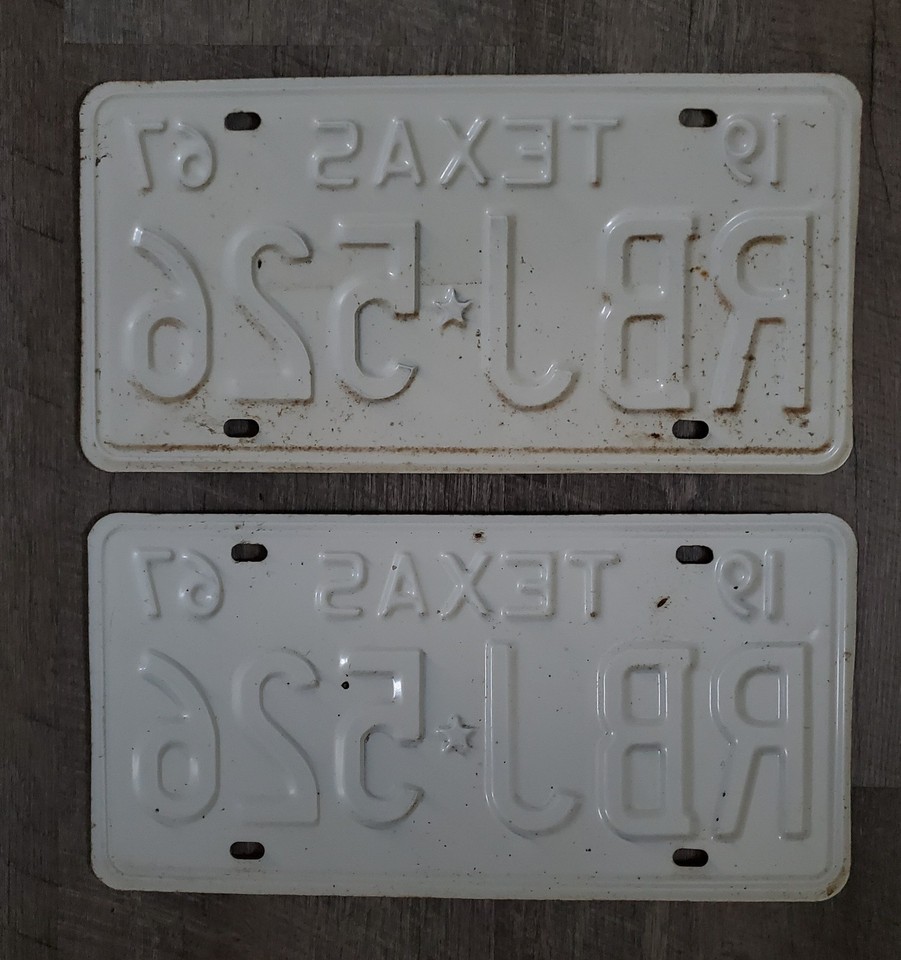 Vintage Pair Black 1967 RBJ 526 Texas License Plates Fun Retro Auto ...