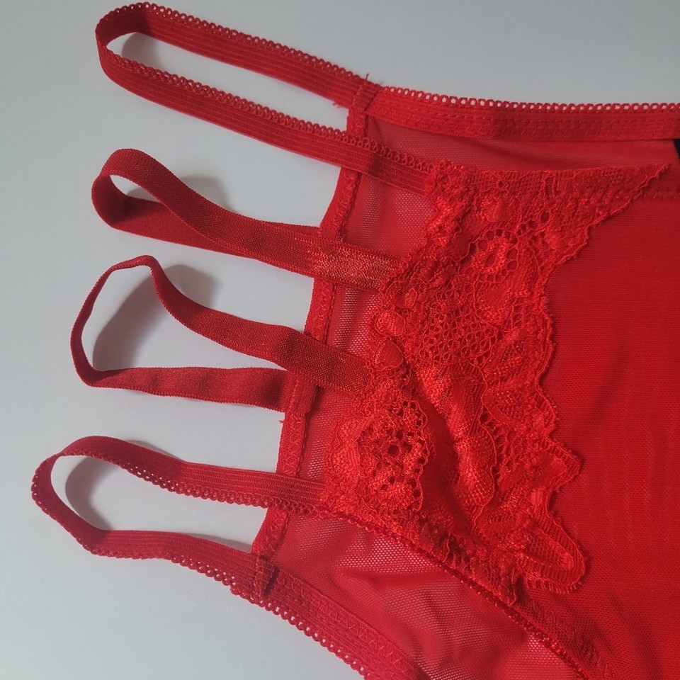 Yandy Red Applique Mesh Panty With Strappy Sides and Cheeky Cut Back ...