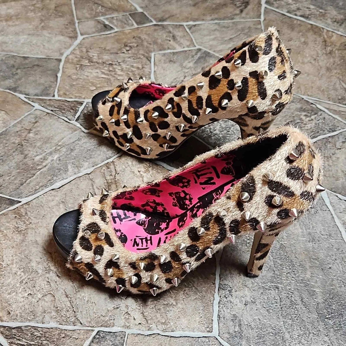 Spiked Leopard Platform Heels