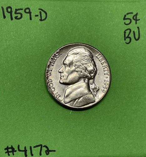 1959-D Jefferson Nickel 5 Cent Piece BU Uncirculated Mint State 5c US ...