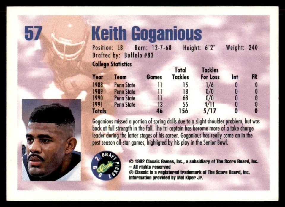1992 Classic Draft Picks #57 Keith Goganious | eBay