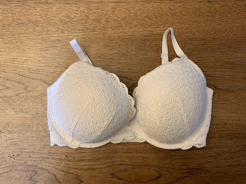 Victoria's Secret White Eyelet Lace 32B Dream Angels Push Up Padded Bra ...