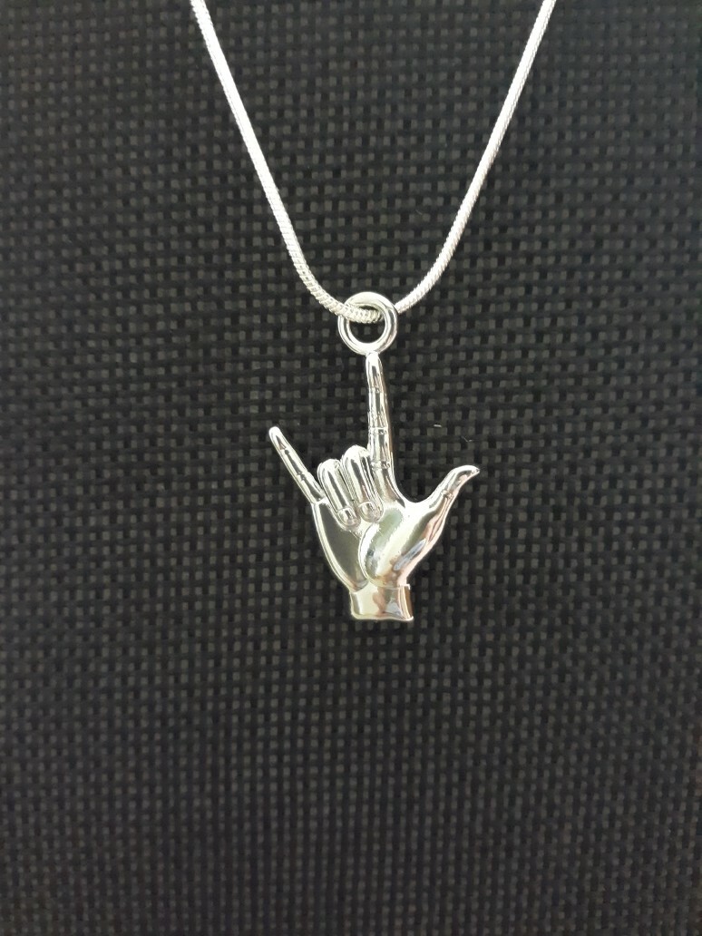Silver Sign language I love you hand charm with necklace | eBay