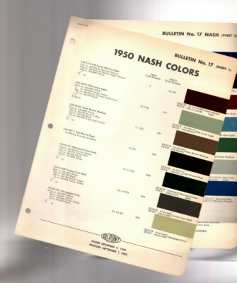 1950 NASH Color Chip Paint Sample Brochure / Chart: DuPont | eBay