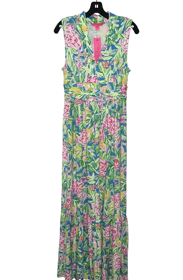 Lilly Pulitzer Pearce Maxi Dress Ruffle Grow Garden Stretch Sleeveless ...