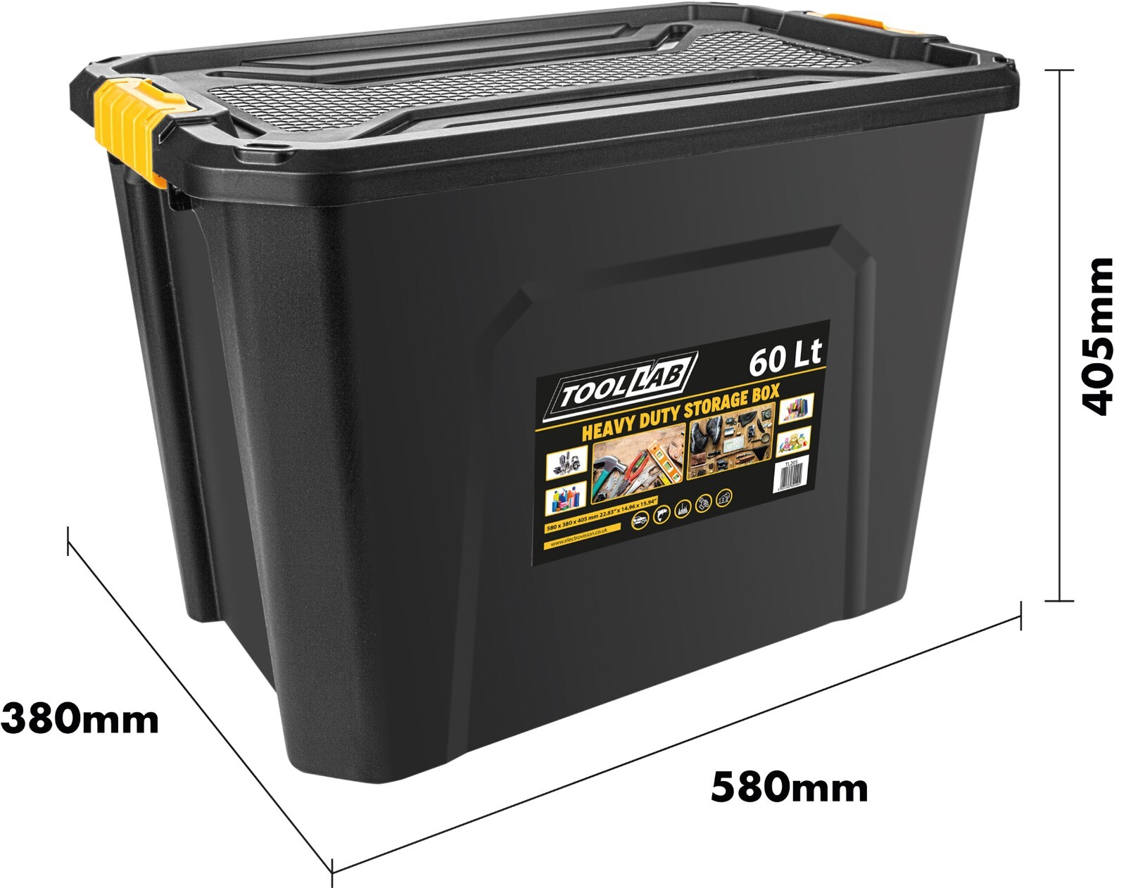 Heavy Duty 60L Storage Box with Clip on Lid For Home, DIY, Tools, Toys ...