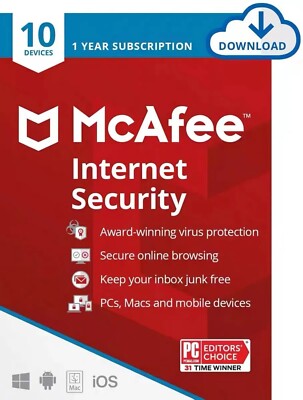 McAfee Internet Security 10 Devices, 1 Year Suscription. | eBay