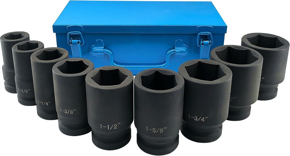 1 Inch Drive Deep Impact Socket Set, 9 Pieces Jumbo Impact Socket Sets ...