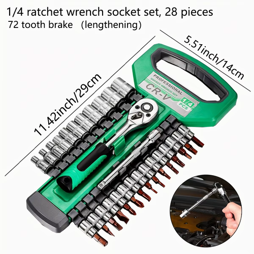 1/4 Inch Ratchet Socket Wrench Set, Mechanic Tool Kit and Sockets Set ...