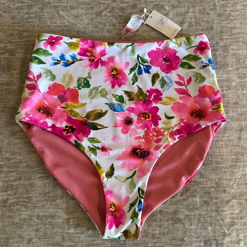 Coral Reef Bikini Bottom Women’s 12/14 Floral High Waist Beach Swimwear ...