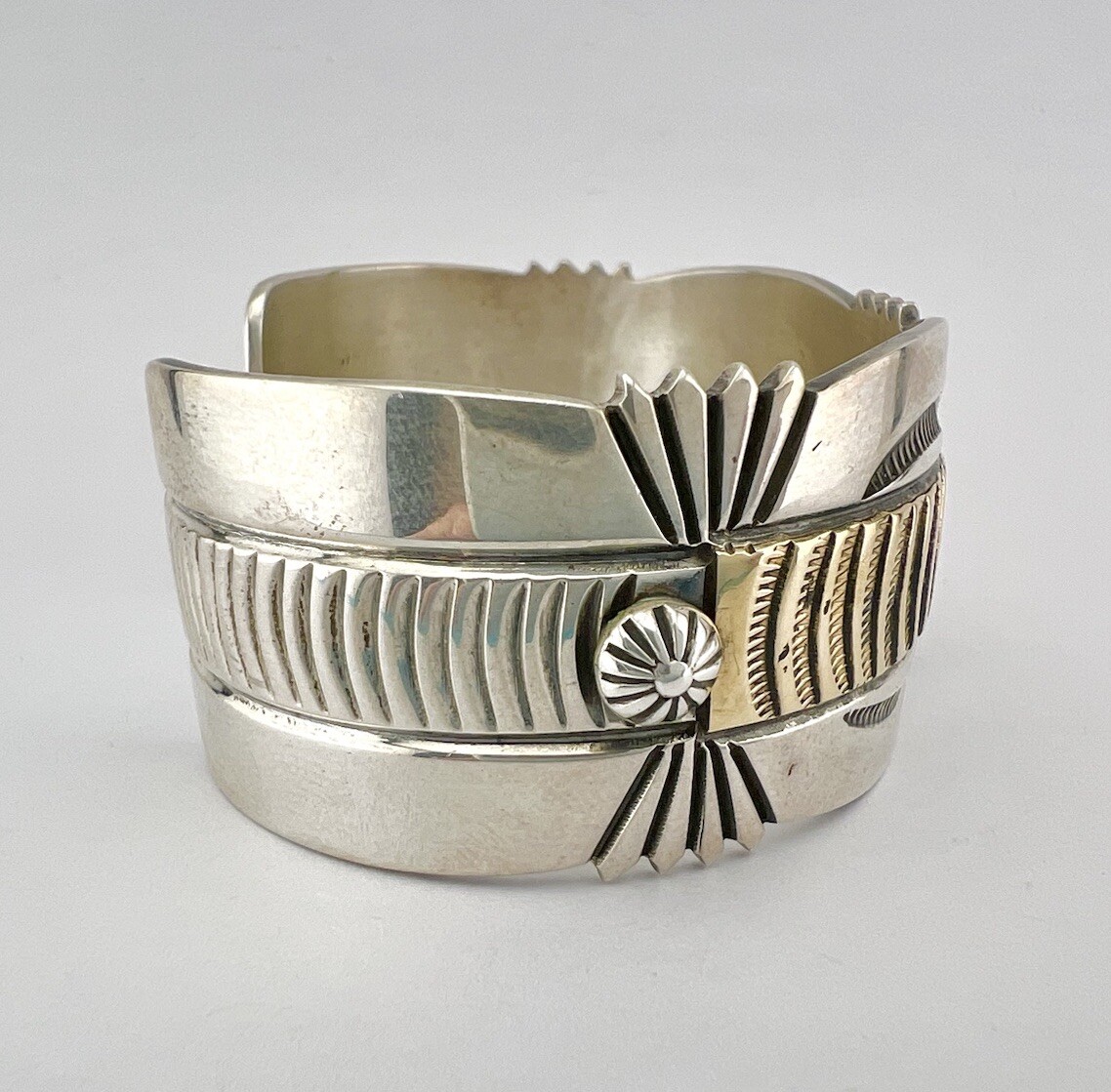 HUGE Vtg Mike Begay Navajo Sterling Silver 14k Yellow… - Gem