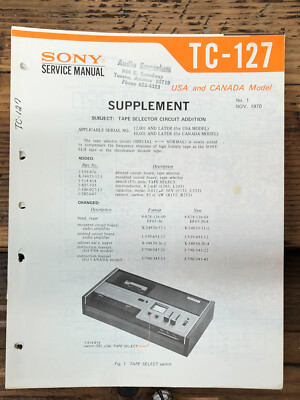 Sony TC-127 Cassette Sup. Service Manual *Original* | eBay