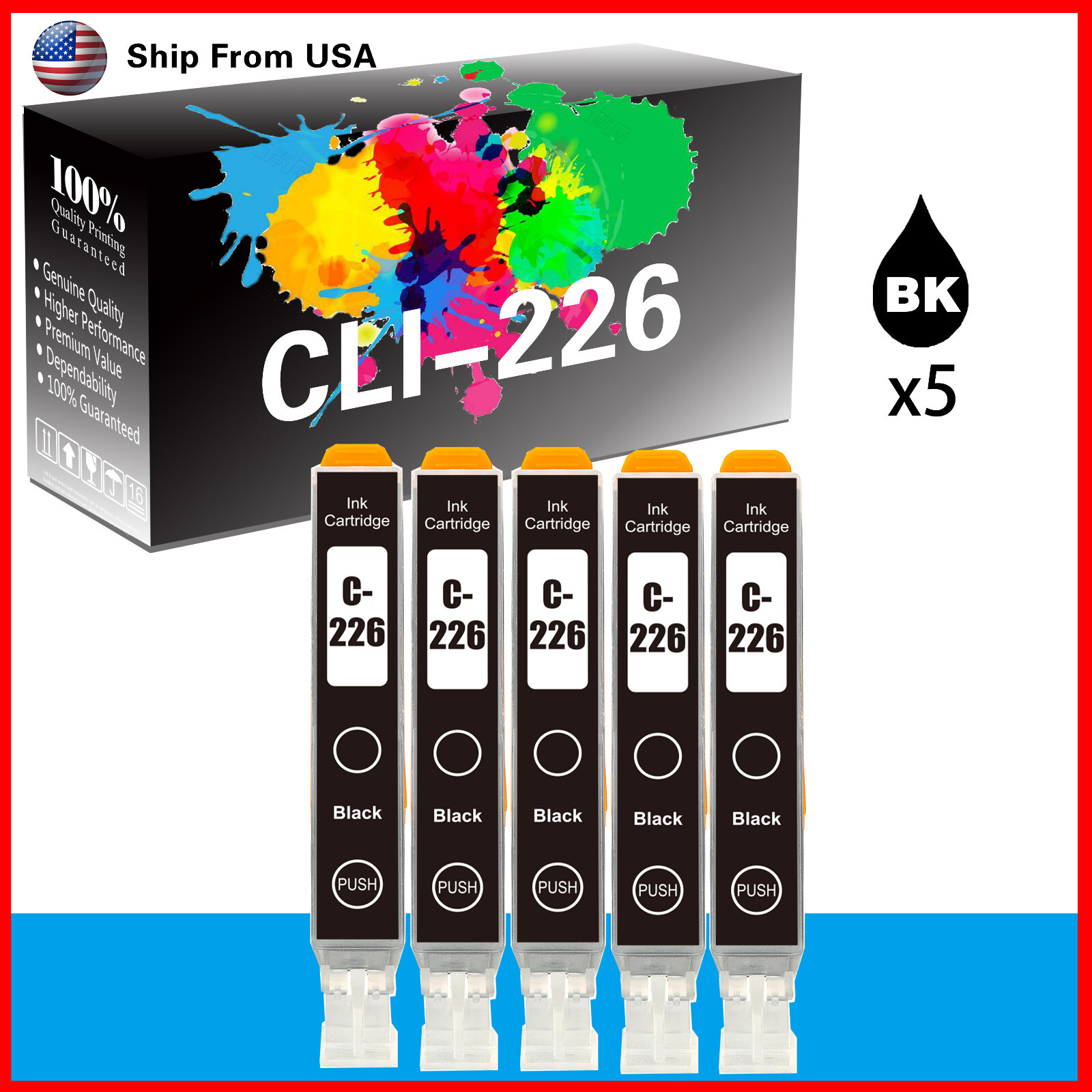 (5PK,Black) CLI226 CLI-226 Ink Cartridge for Pixma MG8120 MG5100 MG6200 ...