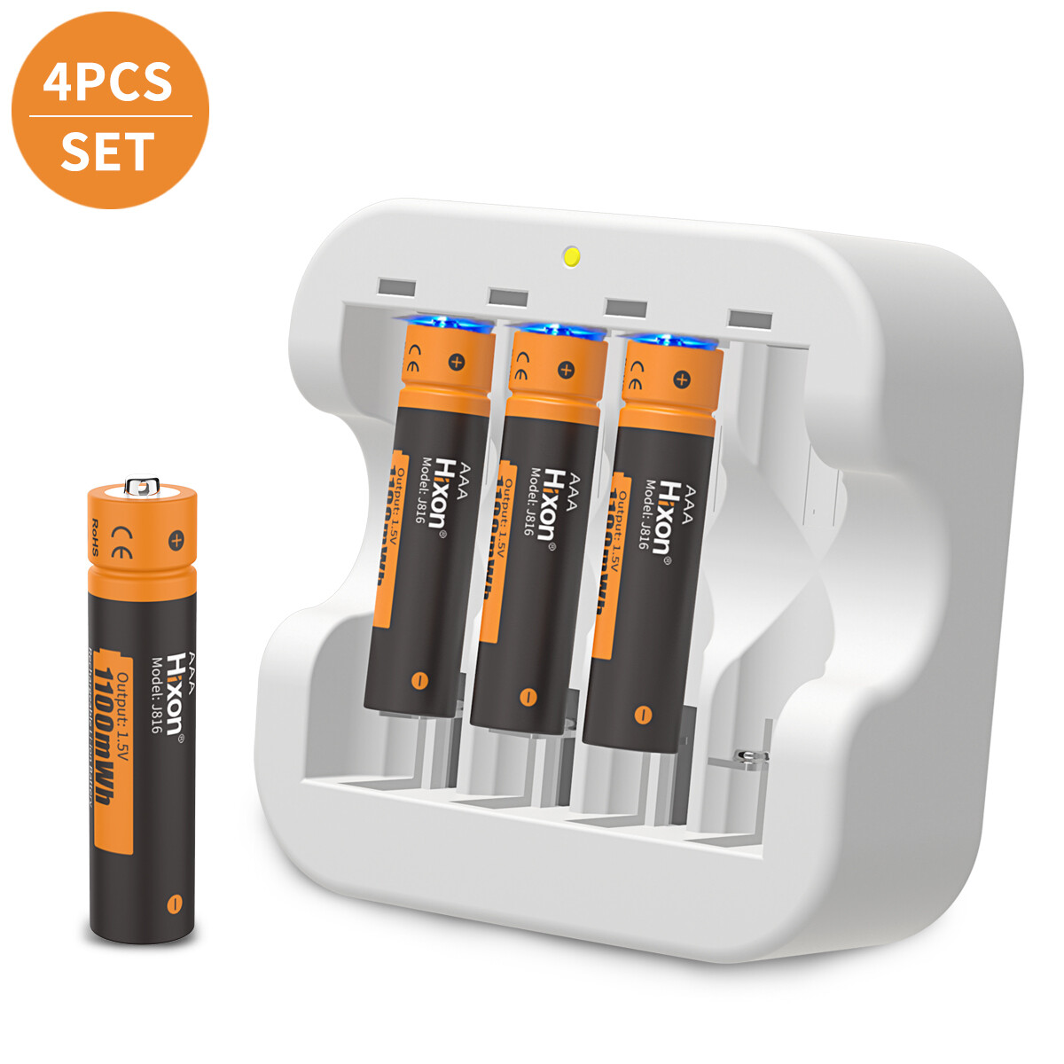 Hixon 1.5V Rechargeable AAA Lithium Batteries,4x1100mWh 1500Cycle AAA+ ...