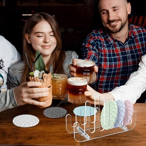 Clear Acrylic Coaster Holder, 7 Grids Anti Slip Coaster Organizer ...