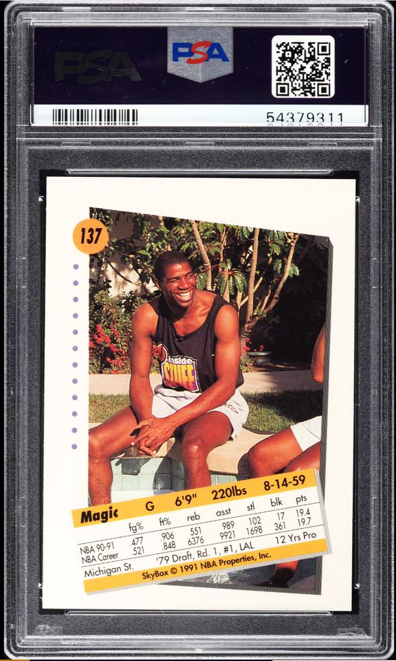 1991-92 Skybox Earvin Magic Johnson Card #137 PSA 9 Mint Lakers ...