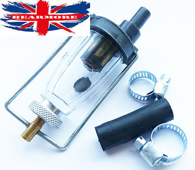 BRITISH MOTORBIKE ROYAL ENFIELD GLASS Fuel Filter free 2 Clip & 6mm ...