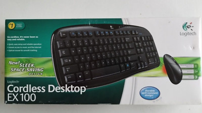 Logitech EX 100 Wireless Keyboard + Cordless Optical Mouse NEW open box ...