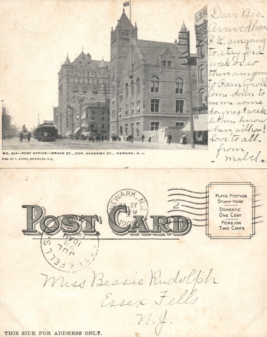 NEWARK N.J. POST OFFICE BROAD STREET COR. ACADEMY STREET 1906 ANTIQUE ...