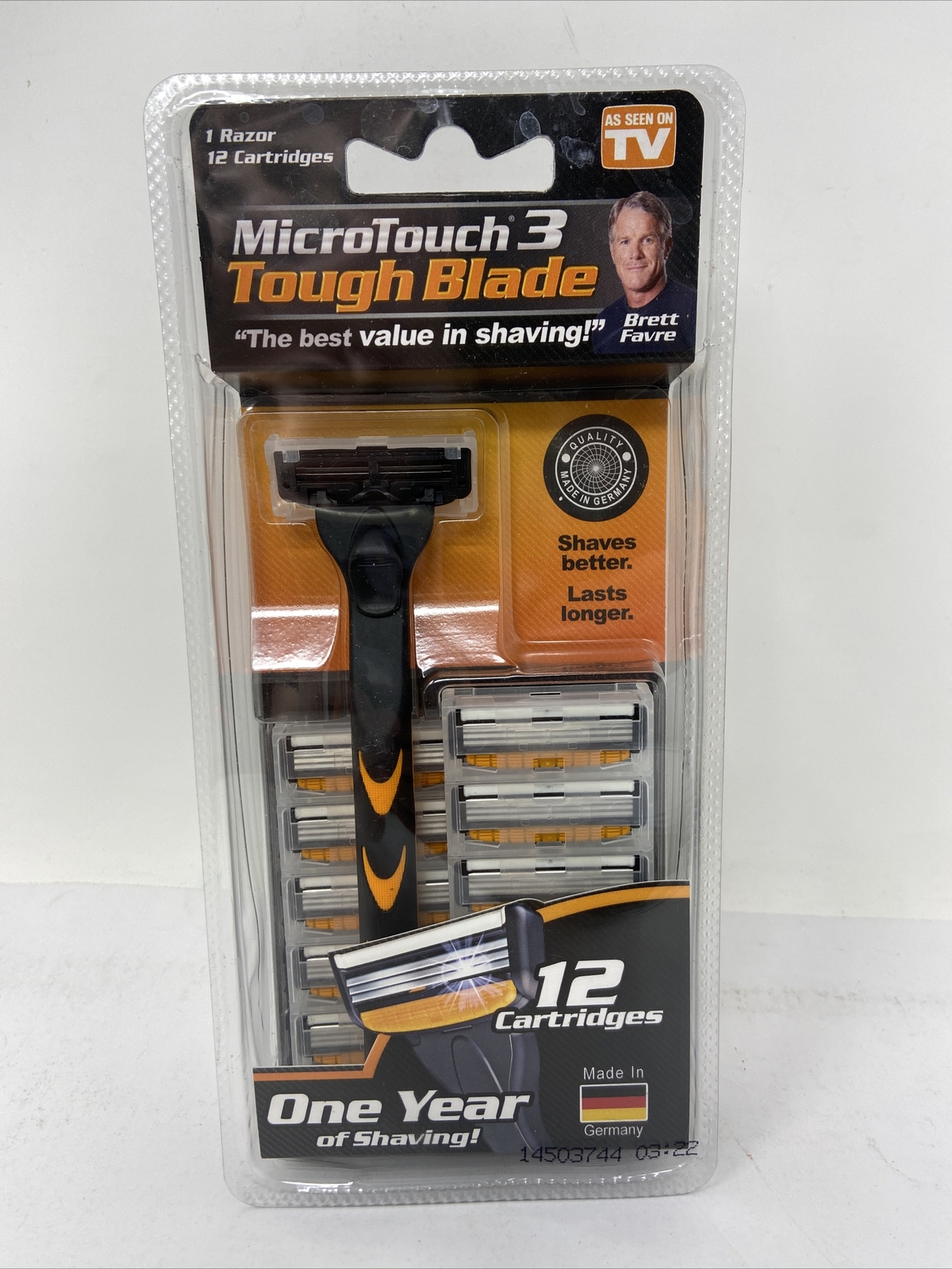 MicroTouch 3 Tough Blade Razor 12 Cartridges Brett Favre razor As Seen ...