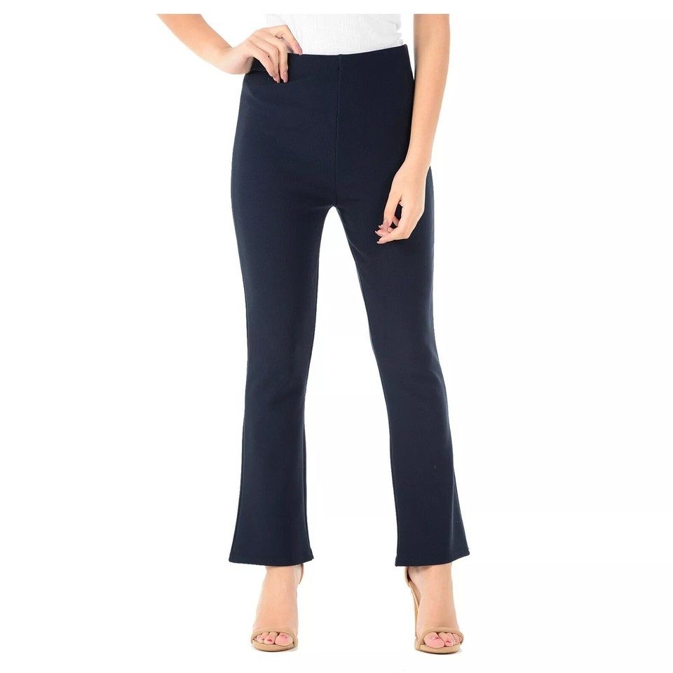 LADIES BOOTLEG TROUSERS WOMENS BOOTCUT STRETCH FINELY RIBBED WORK ...