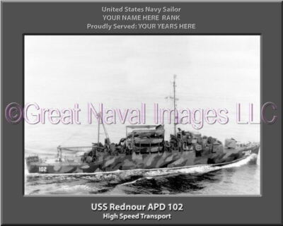 USS Rednour APD 102 Personalized Canvas Ship Photo Print Navy Veteran ...
