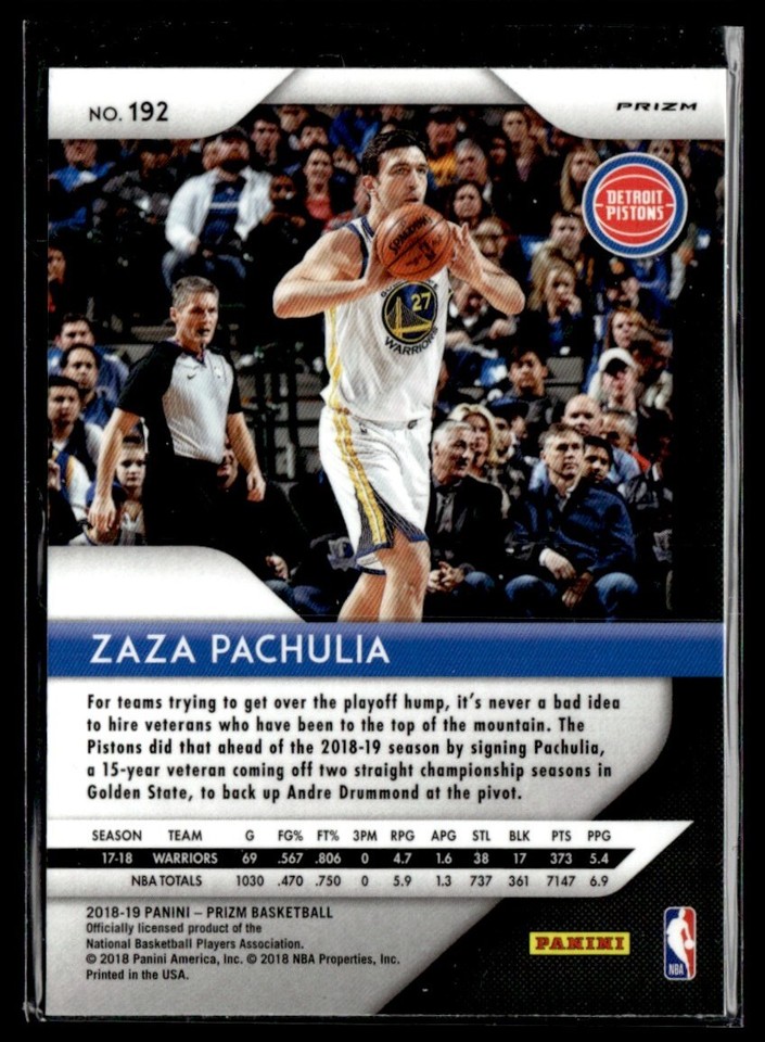 2018-19 Panini Prizm Prizms Pink Ice Zaza Pachulia Detroit Pistons #192 ...