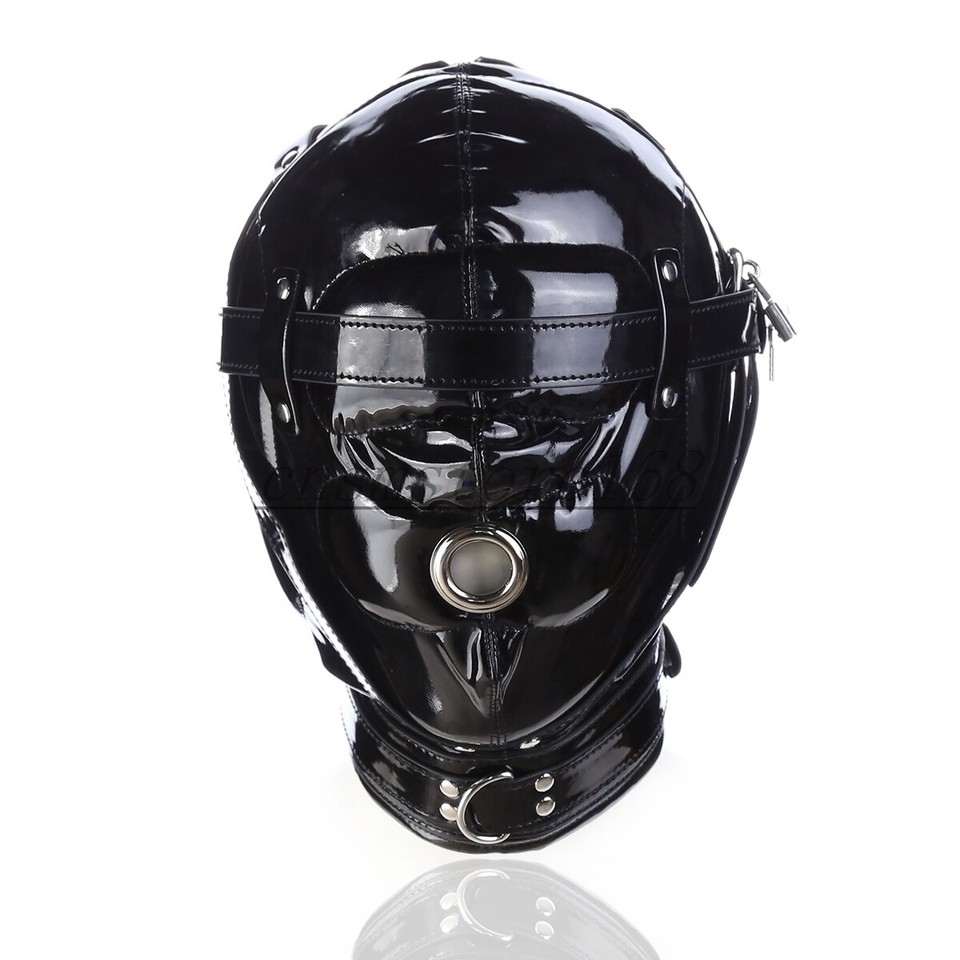 Sensory Deprivation Lockable Mask BDSM Mouth Head Hood Harness Bondage ...