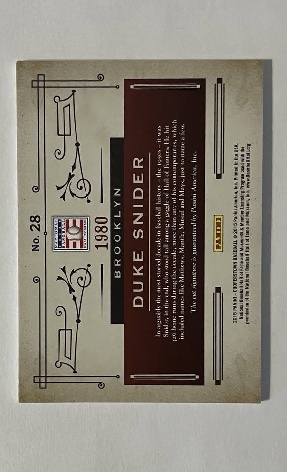 2015 Panini Cooperstown Duke Snyder Cut Autograph Card 4/5 Brooklyn Dodgers | eBay