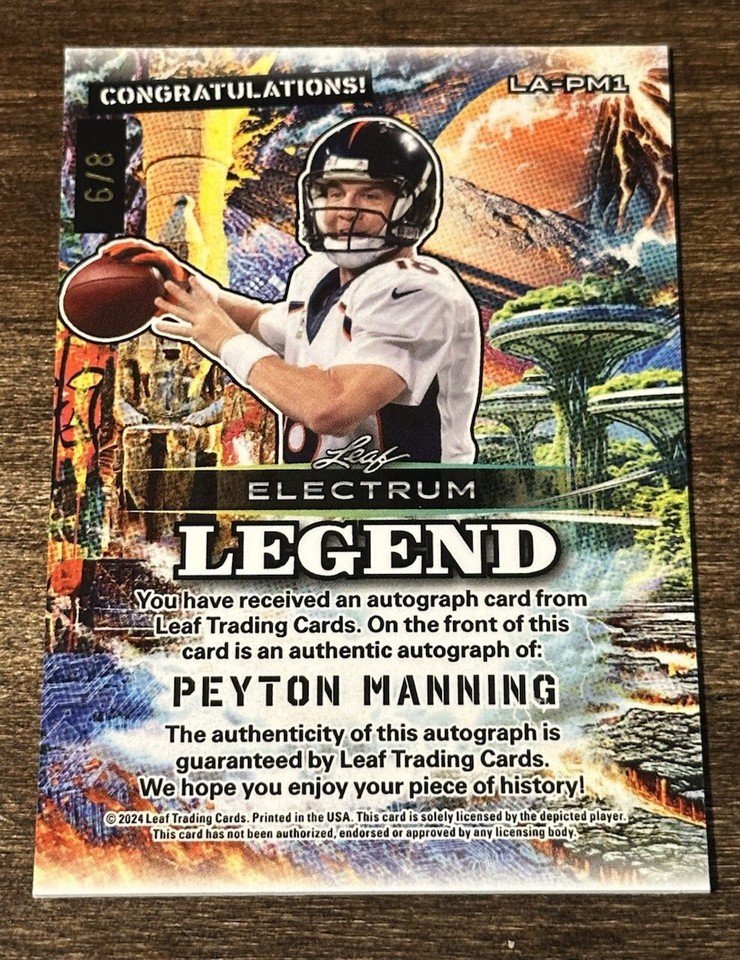 ‼️2024 Leaf Electrum Peyton Manning Legend Auto #6/8 Denver Broncos ...