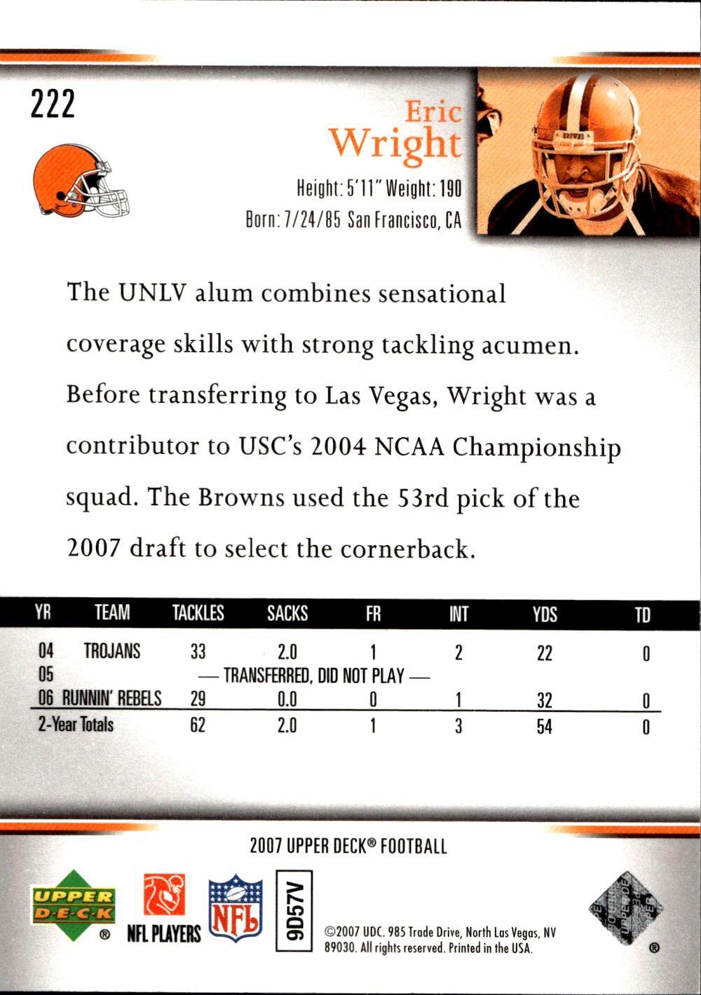 2007 Upper Deck - Star Rookie Rookie Exclusives #222 Eric Wright (RC ...