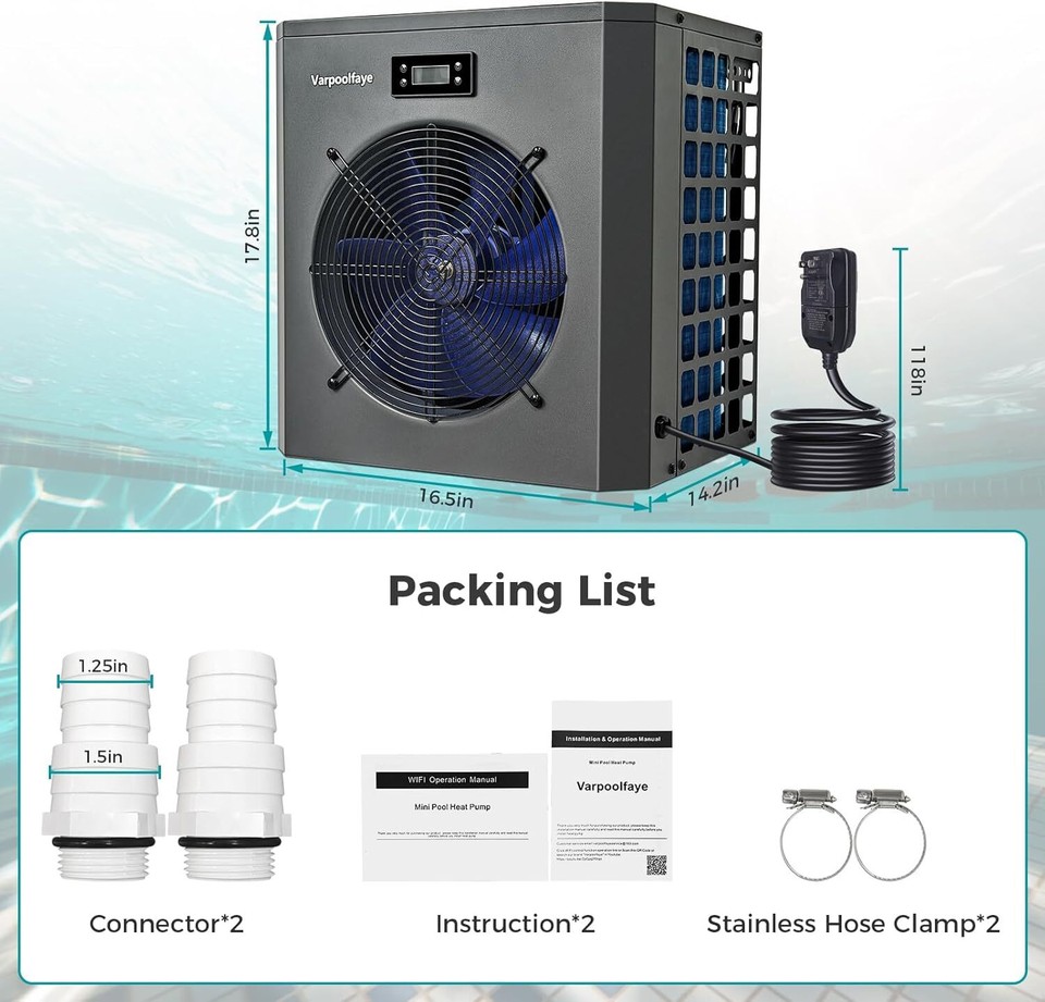 Varpoolfaye Electric Pool Heater Pump for Above Ground Inground Pool ...