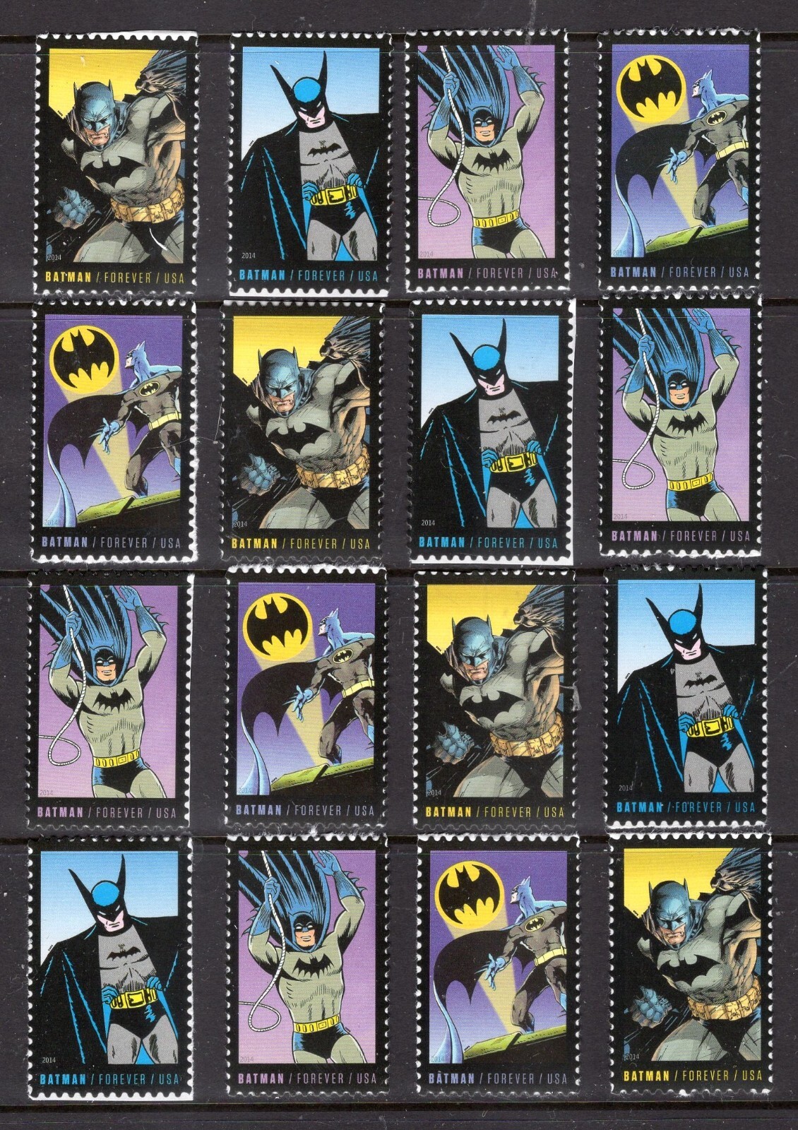 US 2014 BATMAN - 48 Total FOREVER stamps (only 16 shown) - GENUINE-Free ...