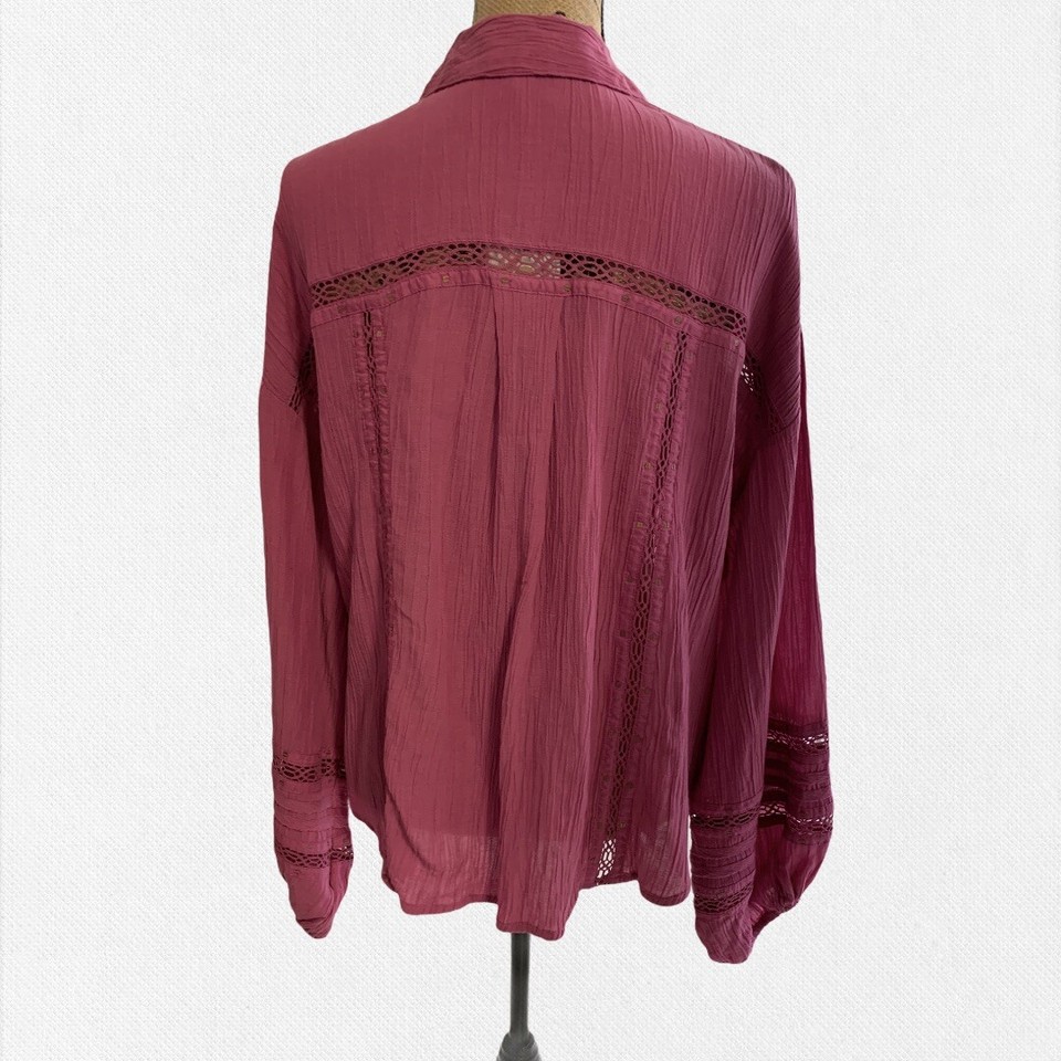 Free People Boho Raspberry Electra Sequin Button Down Top Medium NWT | eBay