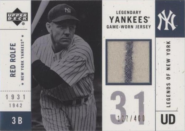 2001 Upper Deck Legends of New York - Yankees Legendary Game-Worn ...